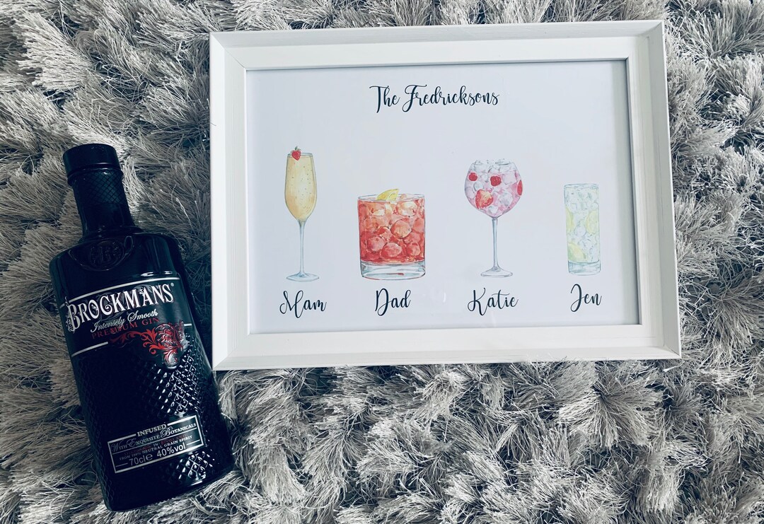 Personalised Family Drinks Print: Custom Watercolor Cocktails (unframed ...