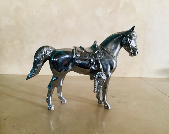 Vintage Silver Heavy Cast Metal Horse With Removable Saddle Statue - Etsy