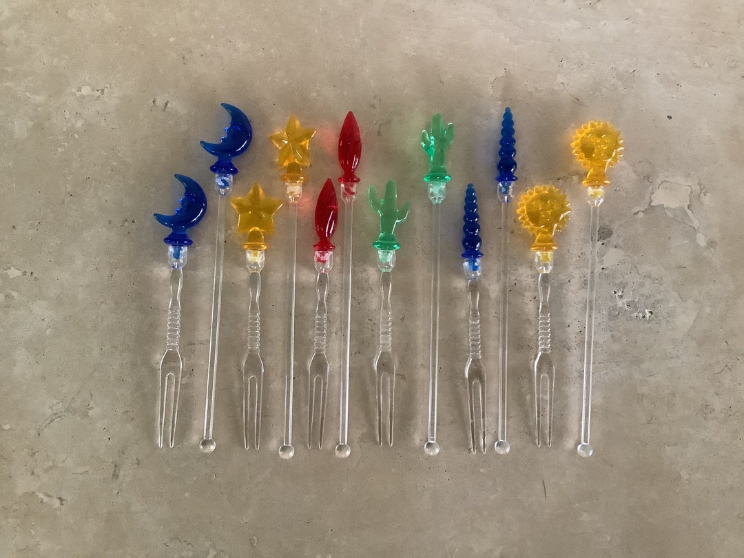 Vintage Colorful Stir Sticks With Matching Cocktail Forks / - Etsy