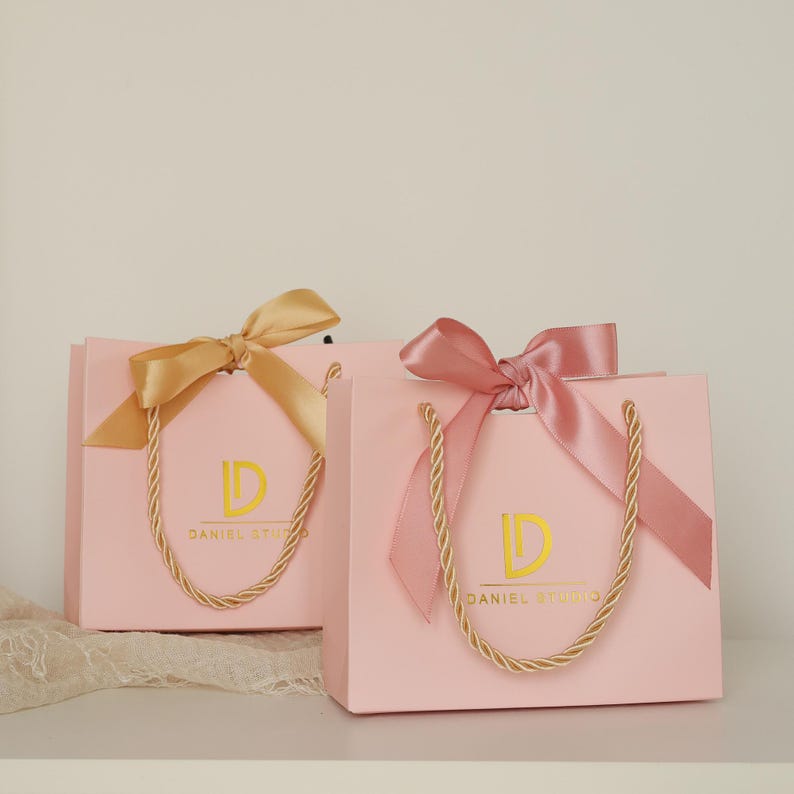 50 Custom Logo Paper Bags With Ribbon: Personalized Jewelry Packaging ...