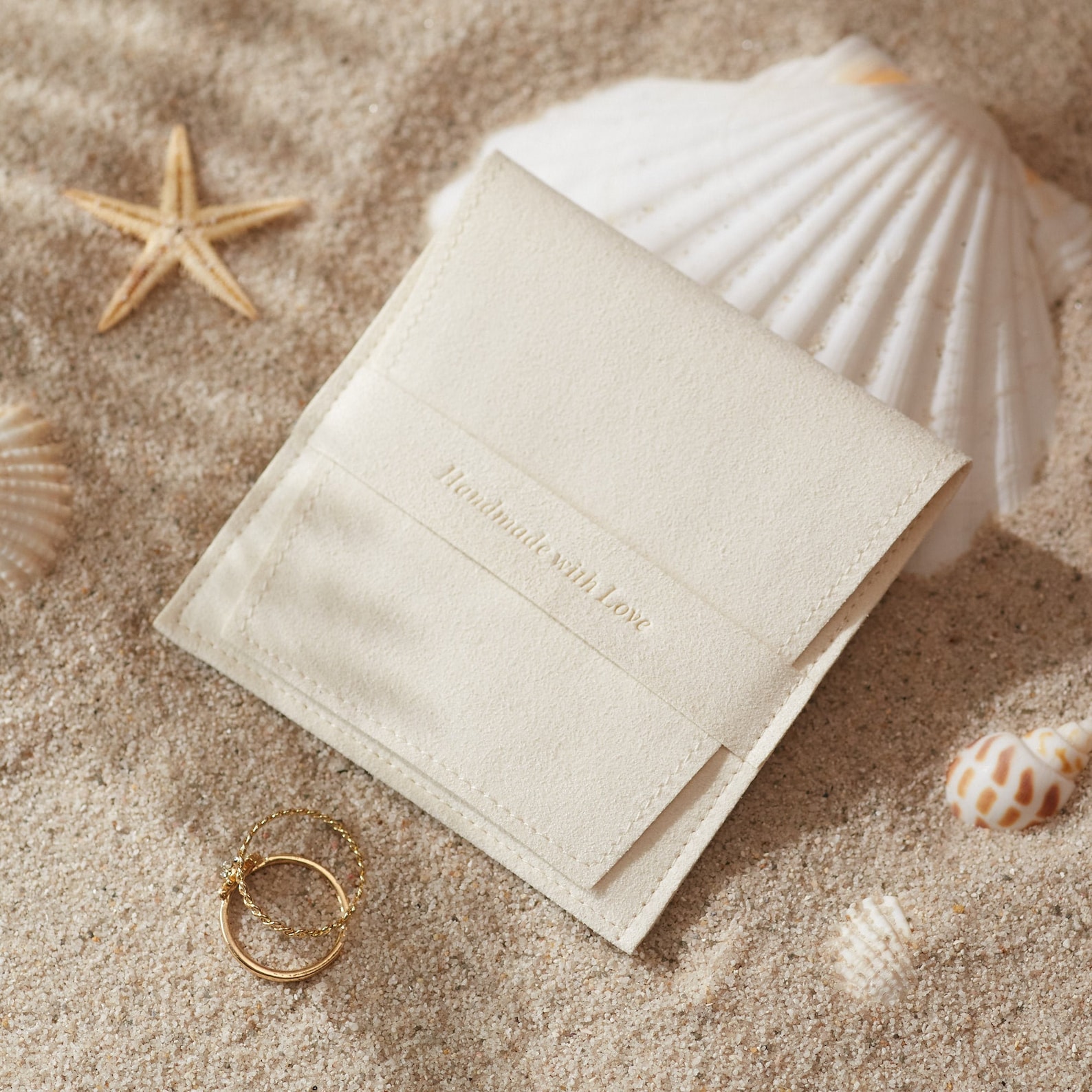 50 Cream Microfiber Jewelry Pouch Bags: Debossed Logo, Ring Brooch ...