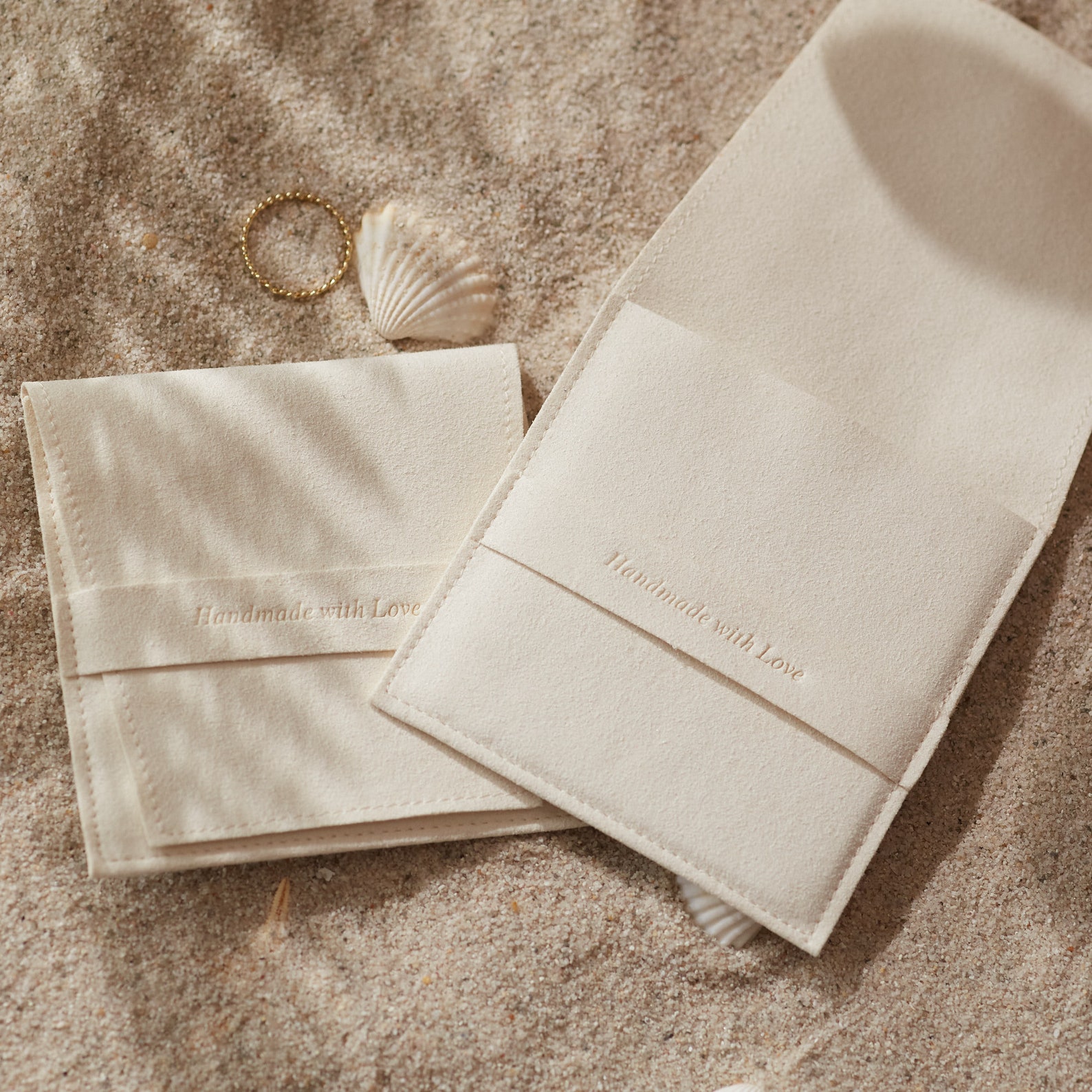 50 Cream Microfiber Jewelry Pouch Bags: Debossed Logo, Ring Brooch ...