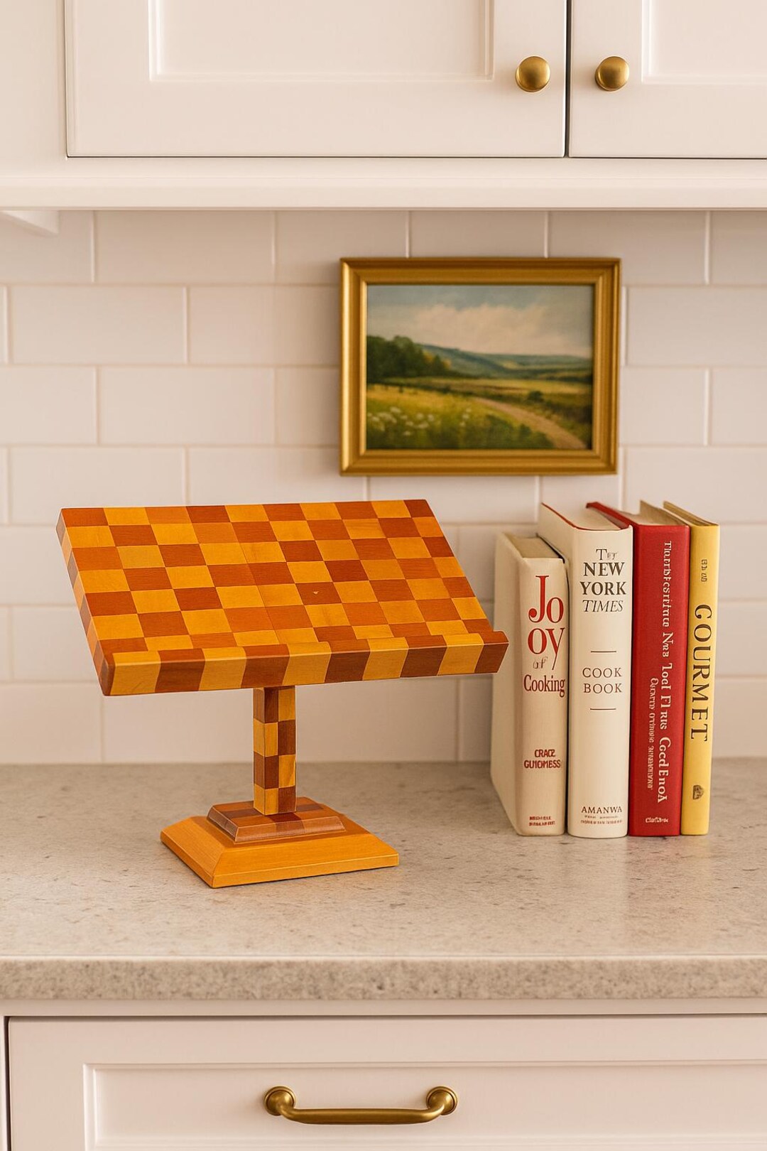Vintage Wooden Book Stand: Checkered Pattern Recipe Holder - Etsy