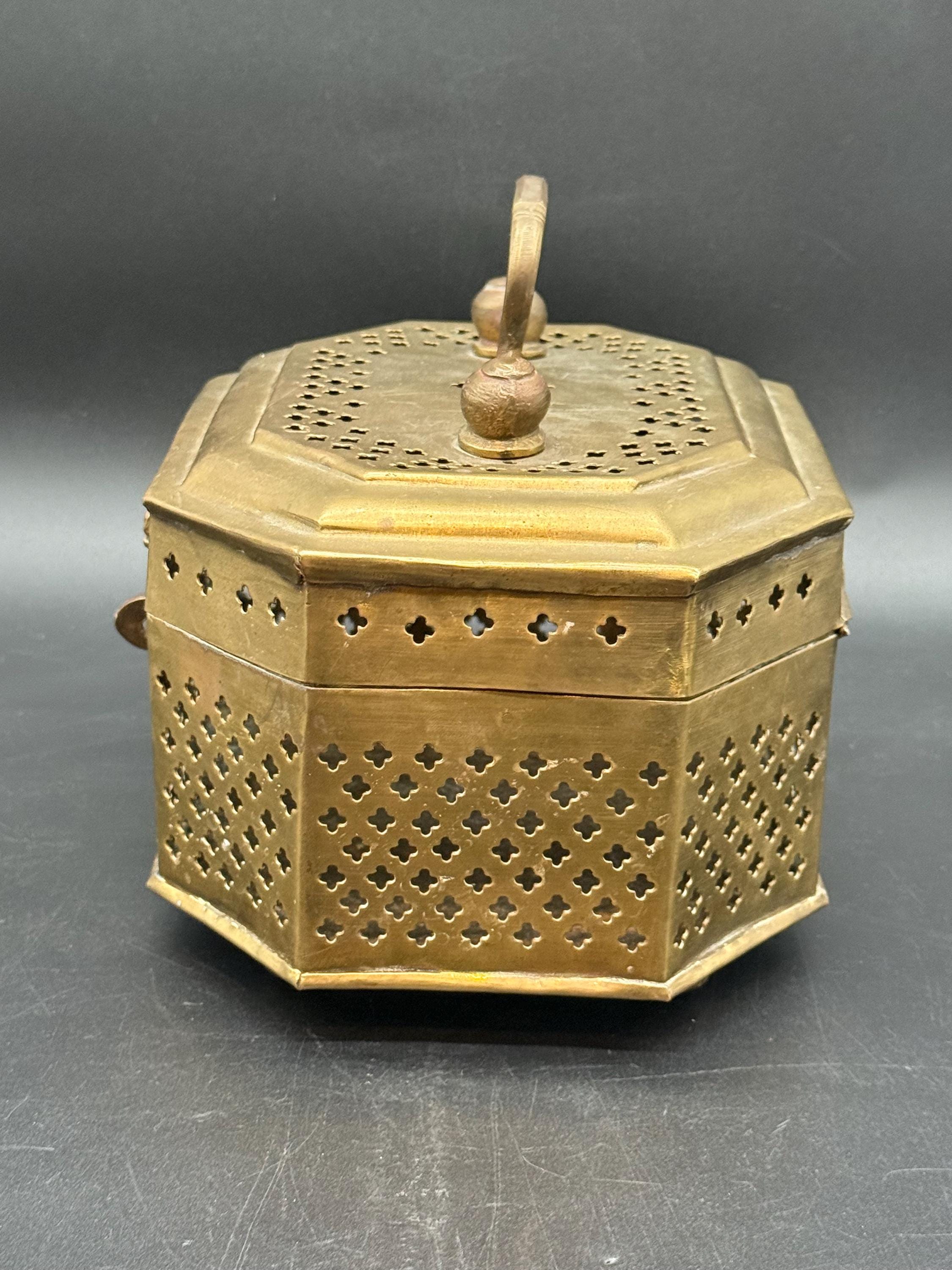 Vintage Chinese Brass Cricket Box Pierced Octagonal Brass Container Box ...