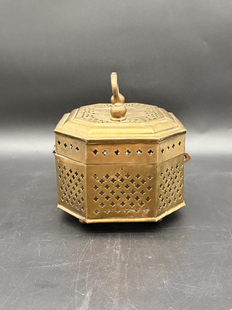 Vintage Chinese Brass Cricket Box Pierced Octagonal Brass Container Box ...