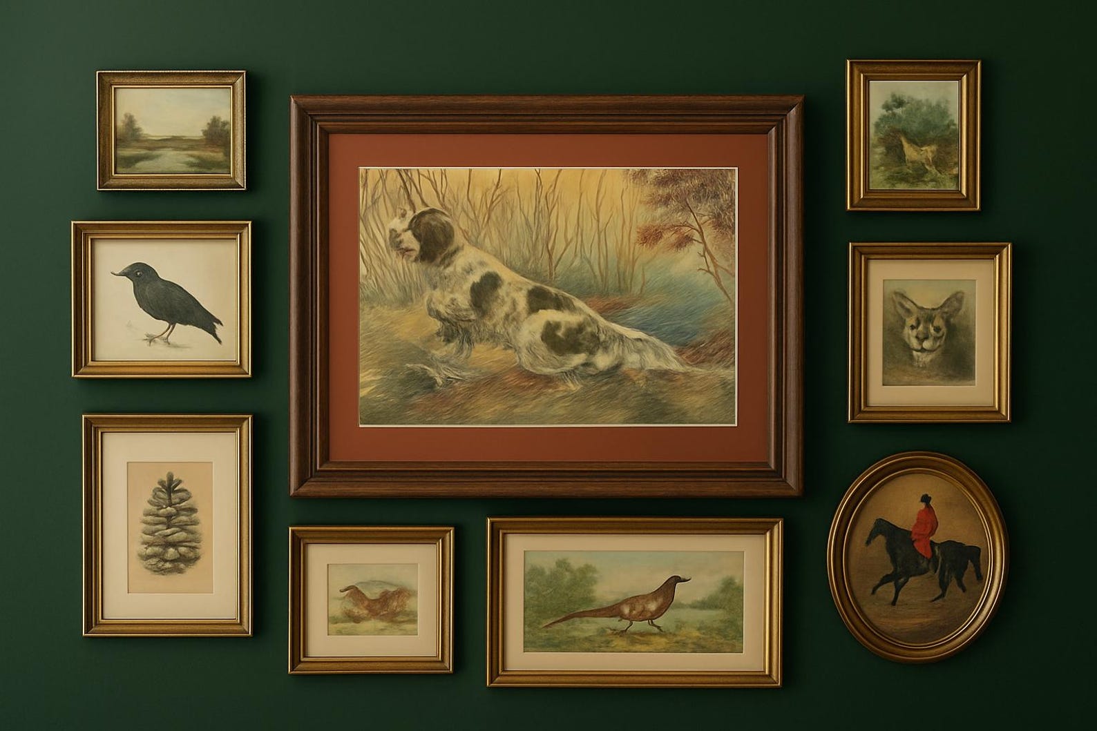 Vintage 1943 Dog Artwork: Paul Hagan Hunting Spaniel, Rustic Lodge ...
