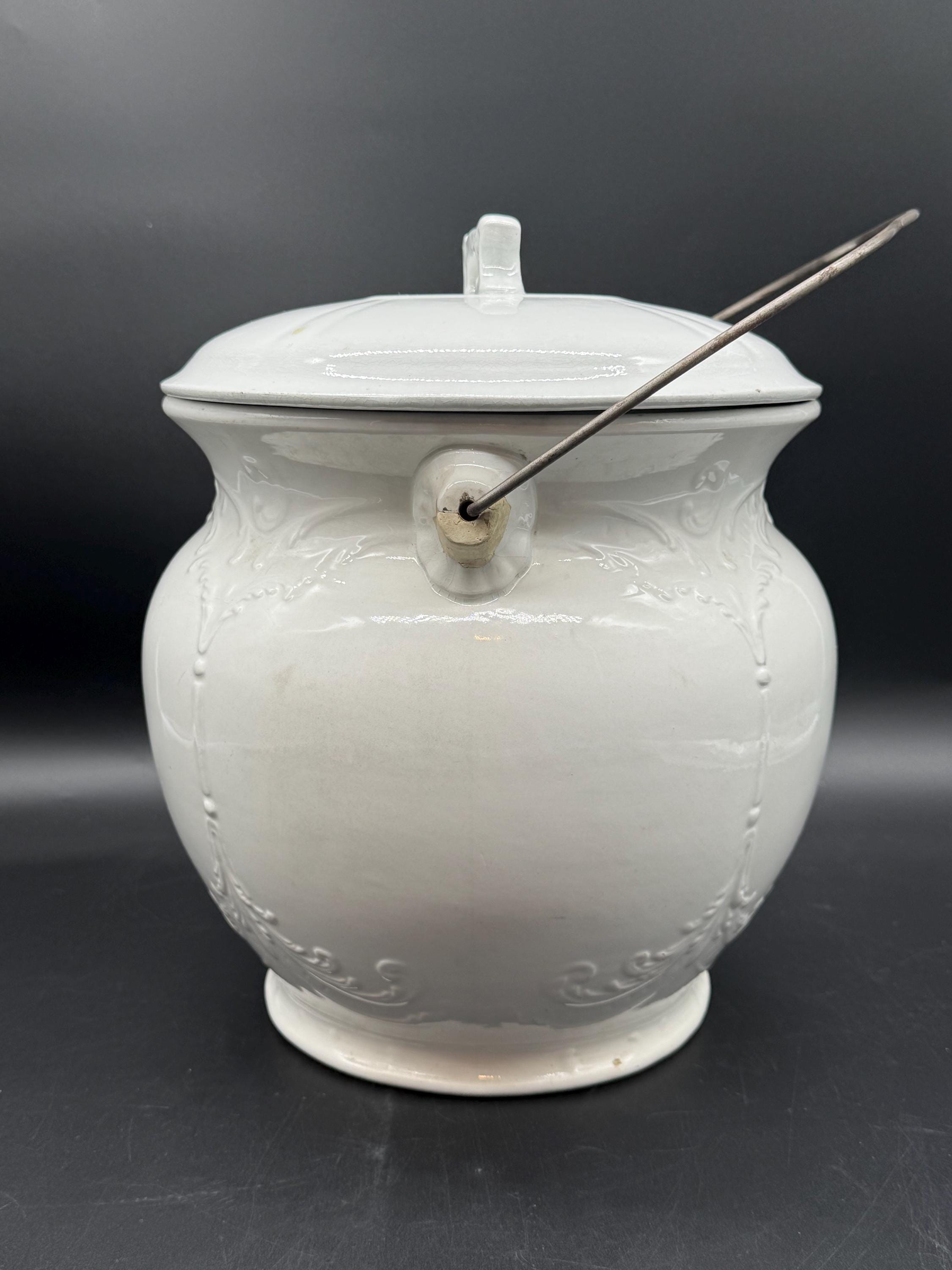 1900s Homer Laughlin Ironstone White Large Slop Jar or Chamber Pot With ...