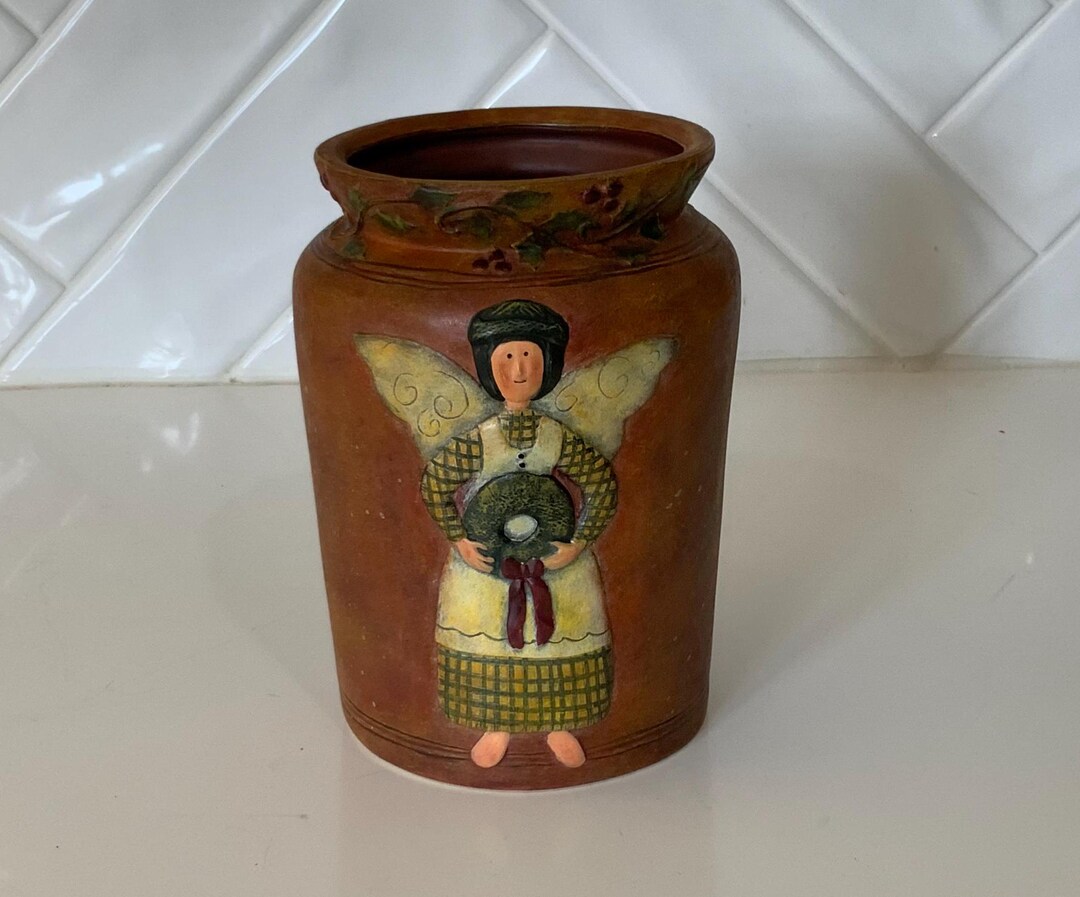 Vintage Primitive Bob's Pottery Crock Jar by Susan Winget Angel ...