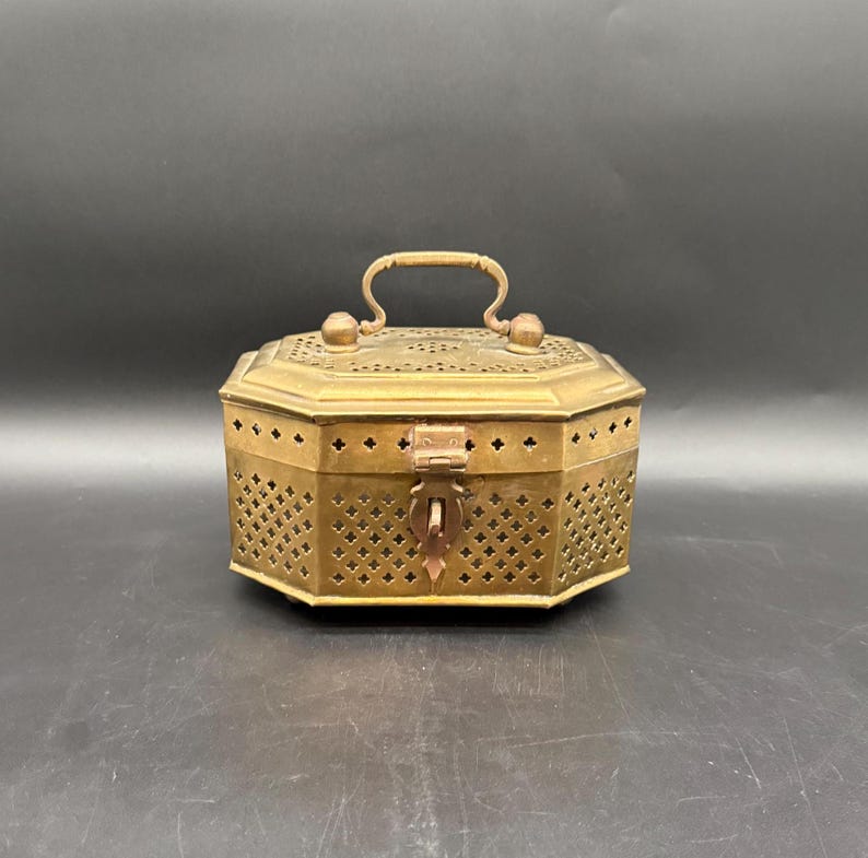 Vintage Chinese Brass Cricket Box Pierced Octagonal Brass Container Box ...