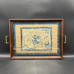 Antique Chinese Silk Embroidered Textile Serving Tray – Blue Floral ...