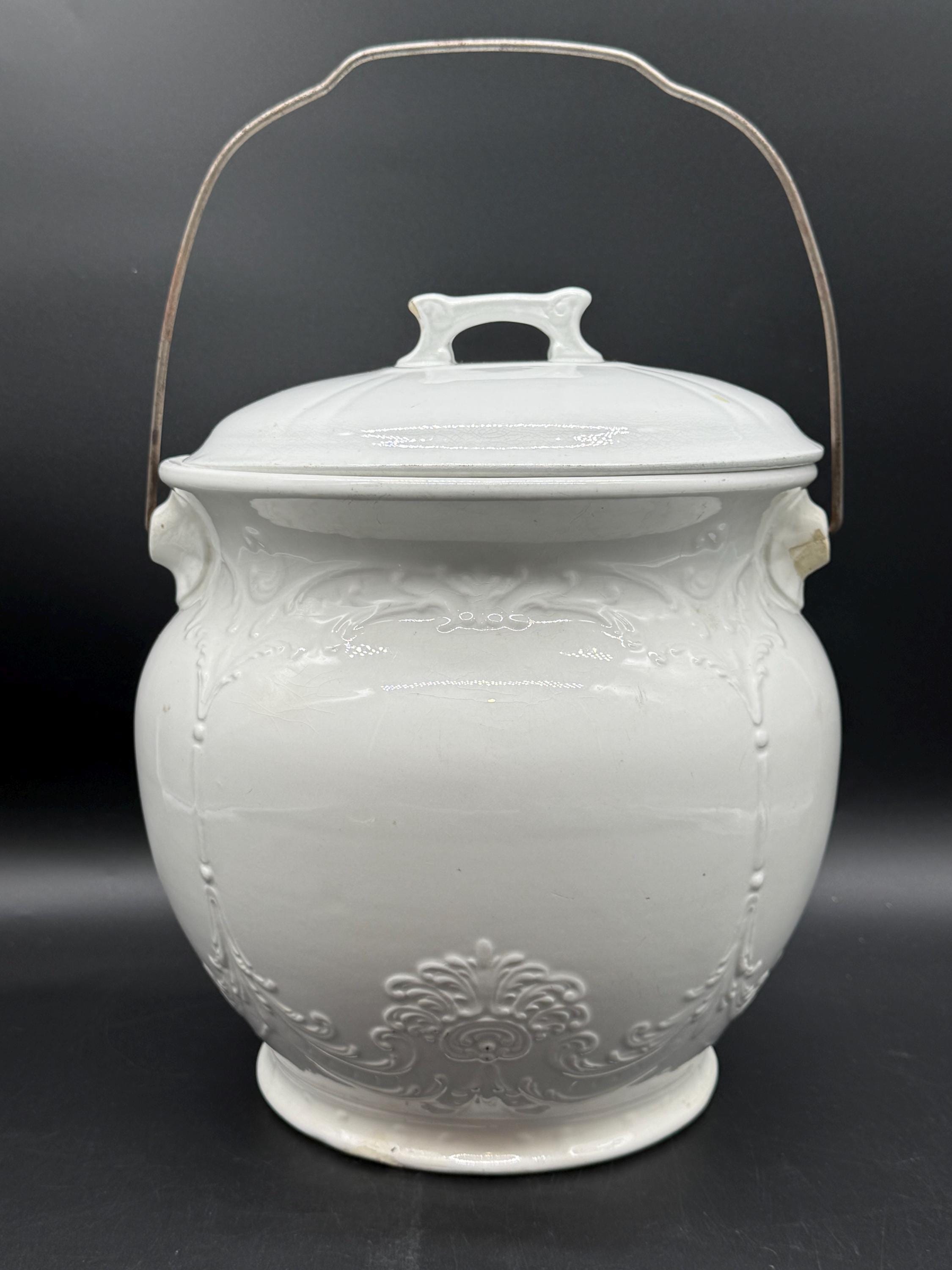 1900s Homer Laughlin Ironstone White Large Slop Jar or Chamber Pot With ...