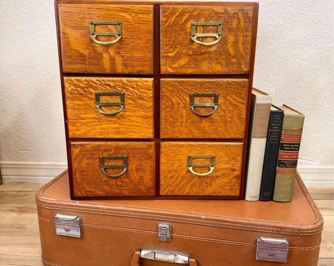 Antique 1920's Vintage Card Catalog Six Drawer Quarter Sawn Tiger Oak ...