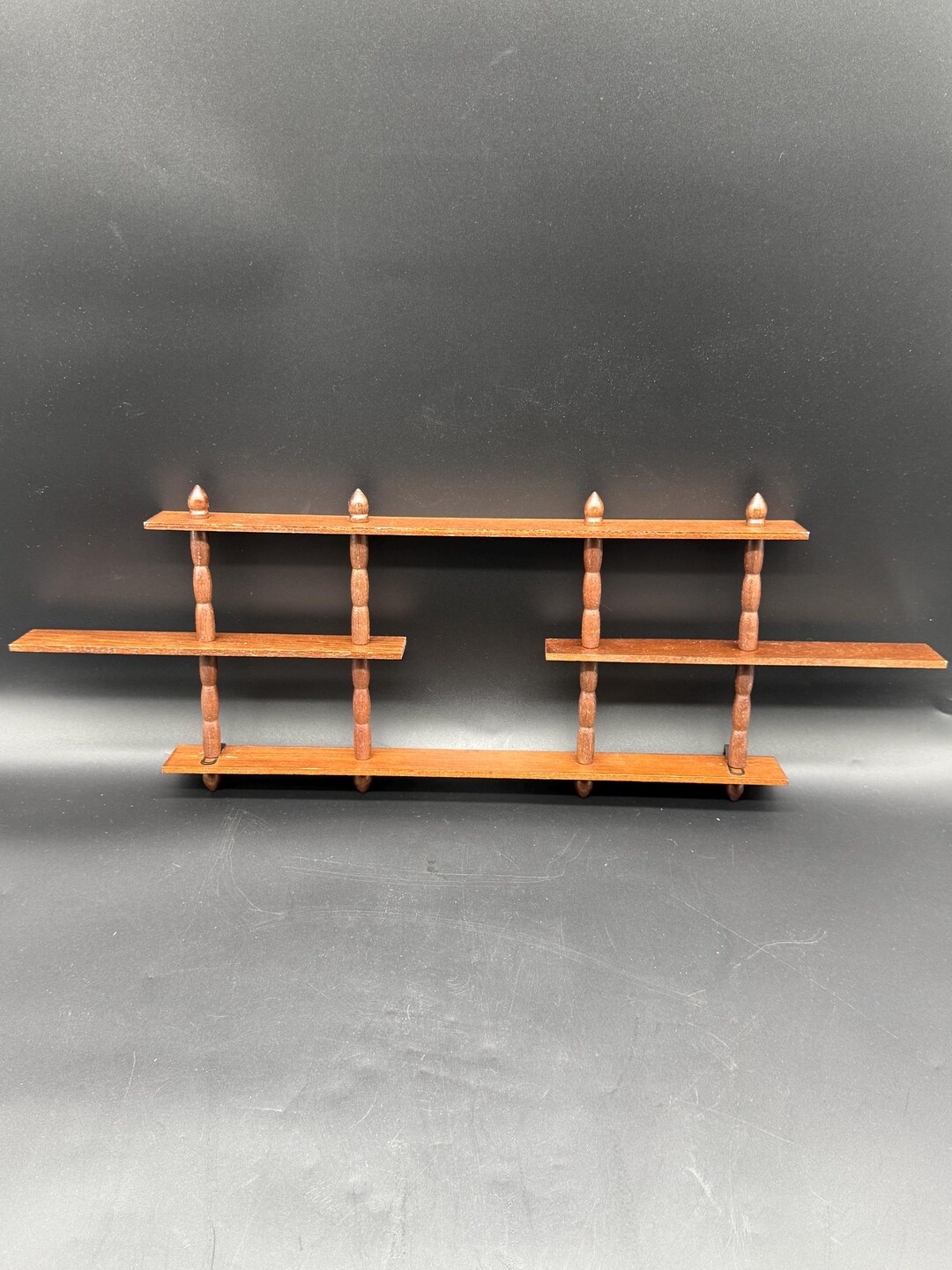 Vintage MCM Wood Collectible Wall Shelf Turned Spindles Kitsch 25.5" X ...