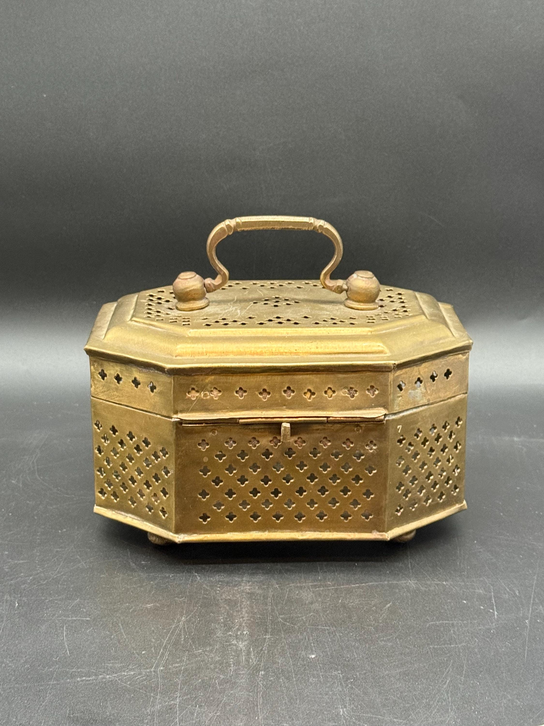 Vintage Chinese Brass Cricket Box Pierced Octagonal Brass Container Box ...