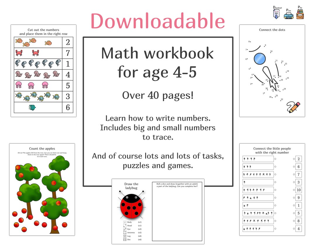 Math Workbook for Age 4-5 - Etsy