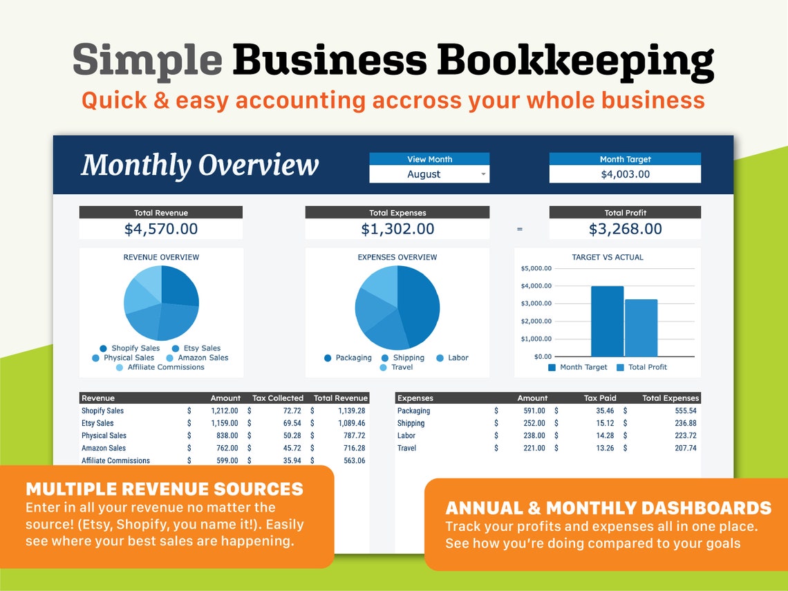 All-in-one Bookkeeping Template, Bookkeeping Small Business, Expense ...