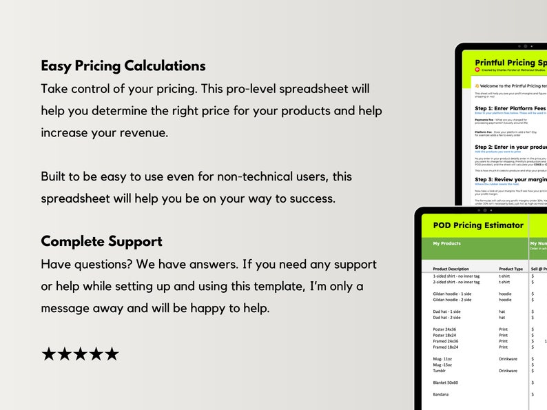 Print on Demand Pricing Calculator Spreadsheet, Editable Google Sheet ...