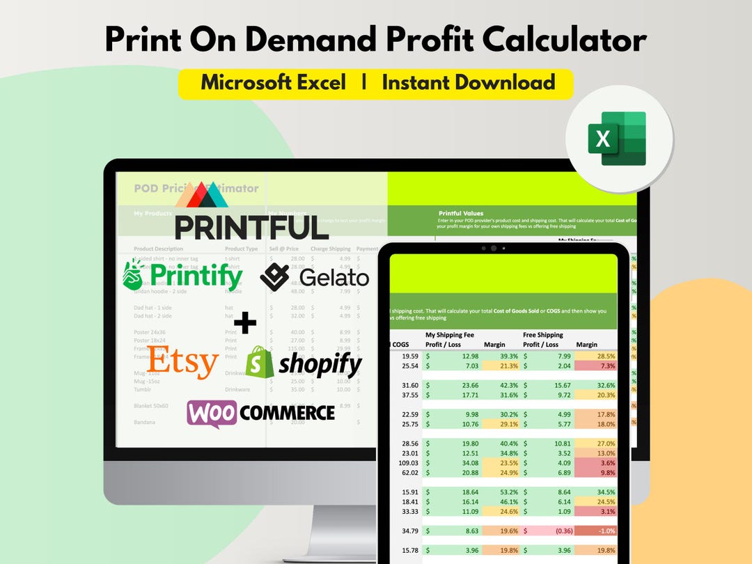 Print on Demand Pricing Calculator Spreadsheet, Editable Excel, Free ...