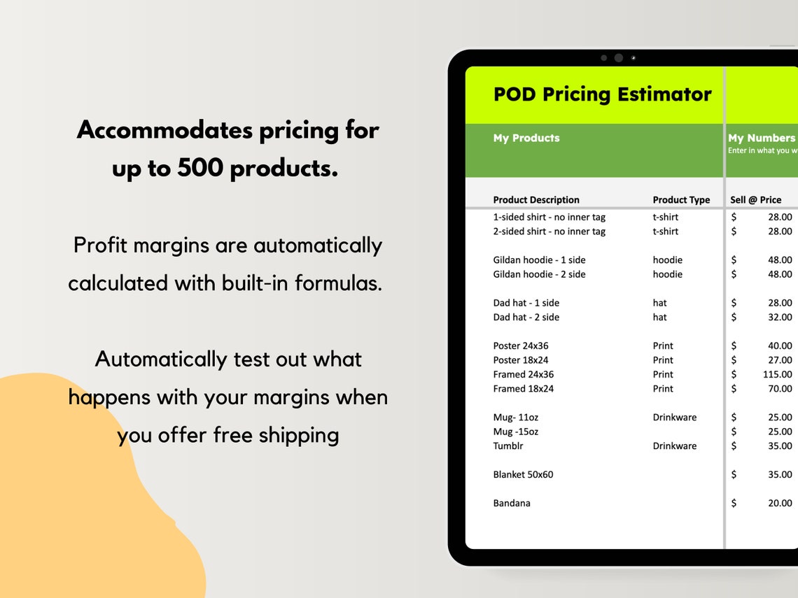 Print on Demand Pricing Calculator Spreadsheet, Editable Google Sheet ...
