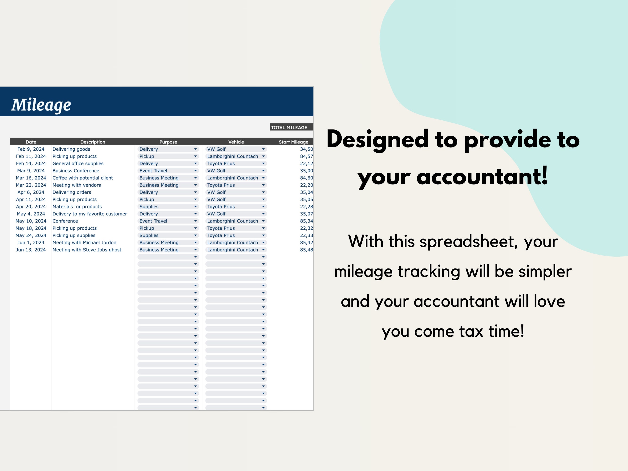 Mileage Tracker Google Sheets Template for Small Business (digital ...