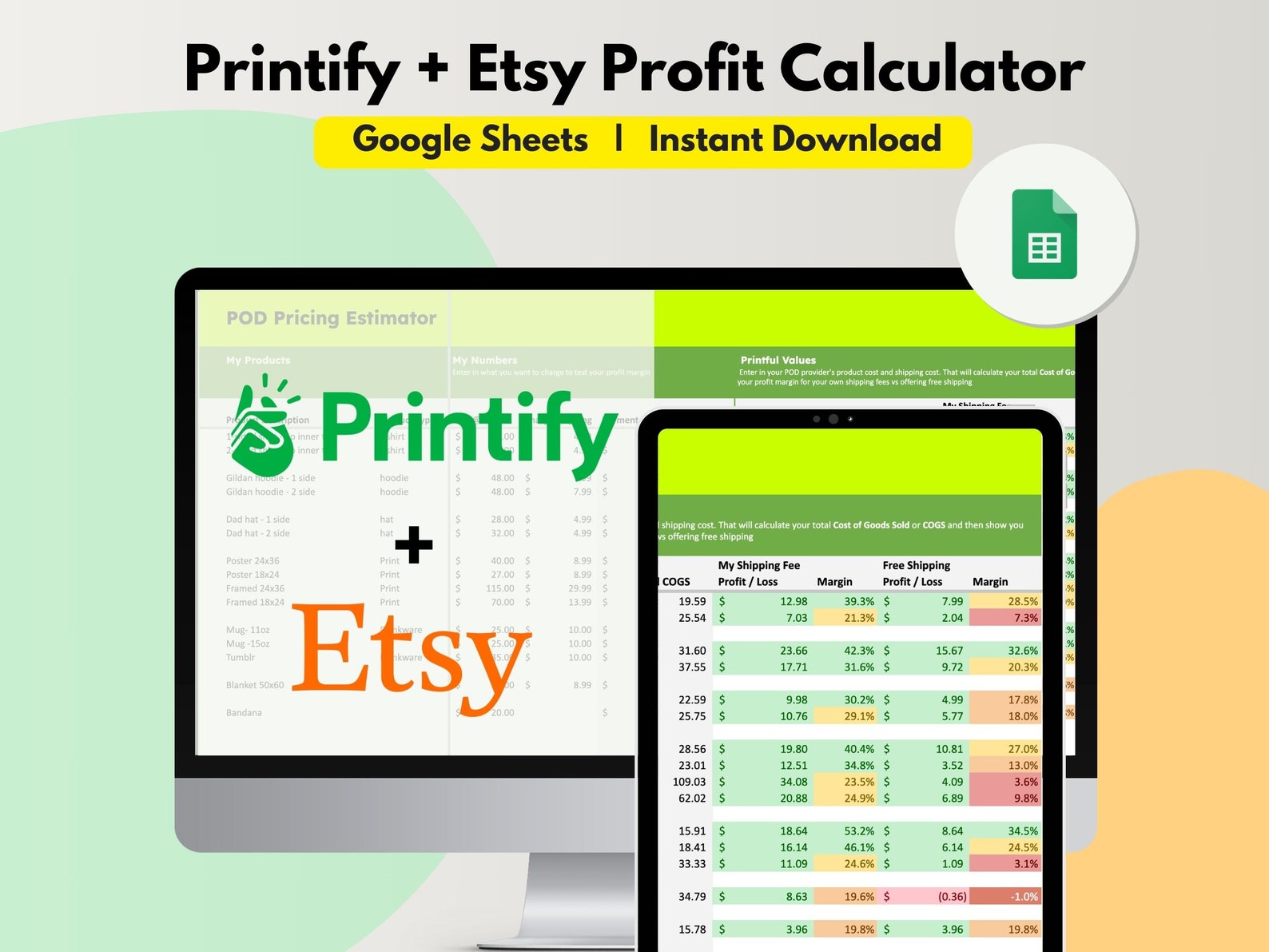 Printify Etsy Pricing Calculator Spreadsheet, Editable Google Sheet ...