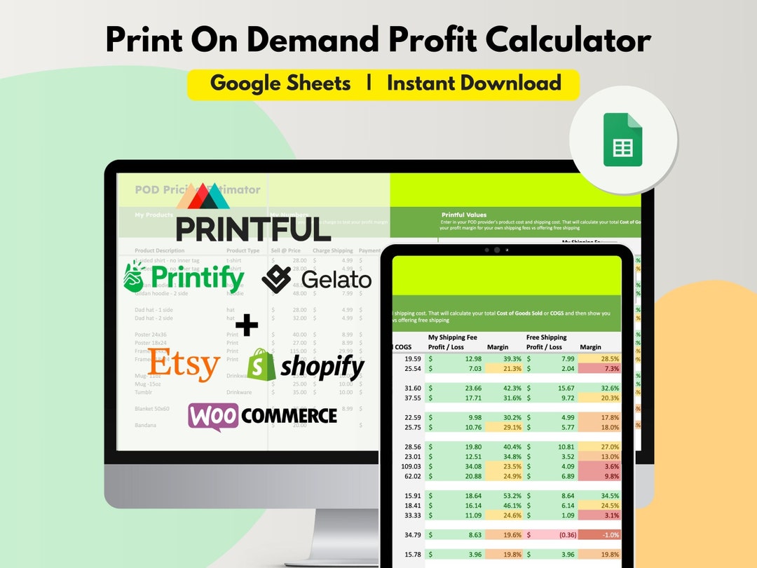 Print on Demand Pricing Calculator Spreadsheet, Editable Google Sheet ...