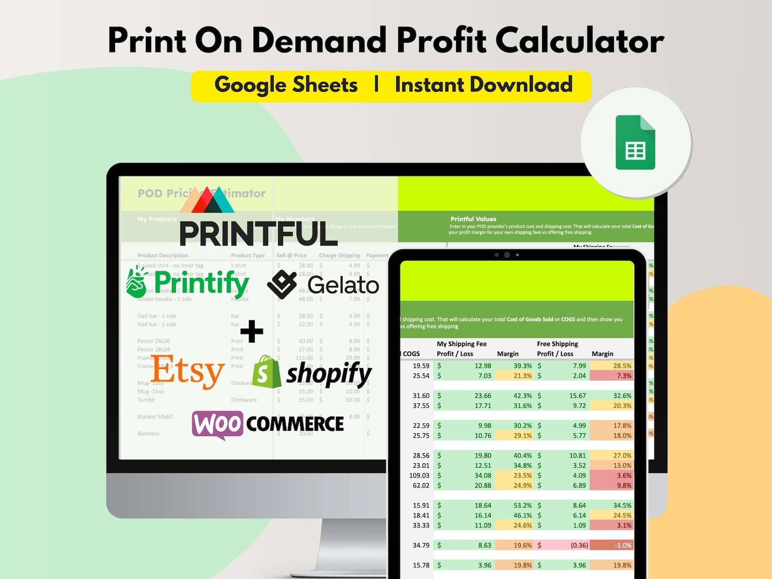 Print on Demand Pricing Calculator Spreadsheet, Editable Google Sheet ...