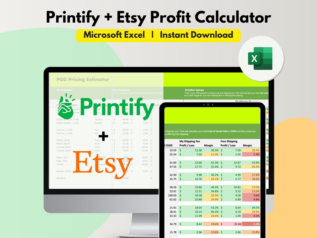 Printify Etsy Pricing Calculator Spreadsheet, Editable Excel, Etsy Fees ...