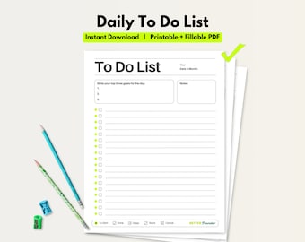 To-do List, Task Lists, Printable and Fillable Template, Instant ...