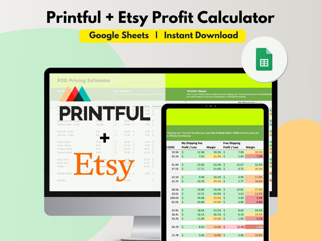 Printful Etsy Pricing Calculator Spreadsheet, Editable Google Sheet ...