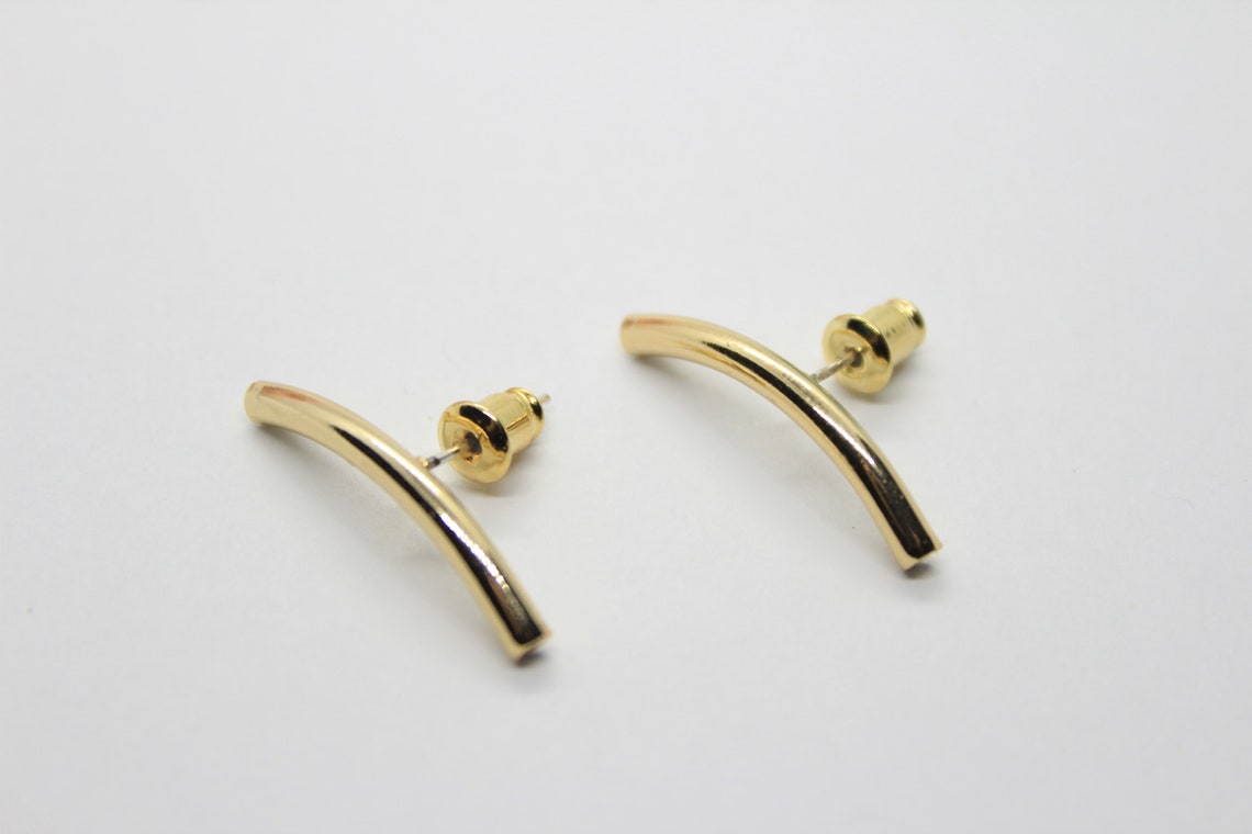 18K Gold Plated Thin Curved Bar Geometric Earringswomen - Etsy