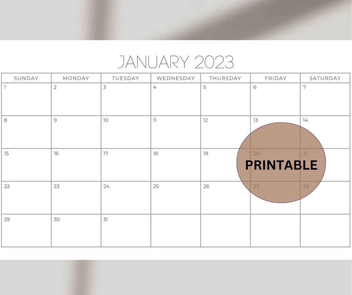 Printable 2023 Monthly Calendar Simple Digital Instant - Etsy