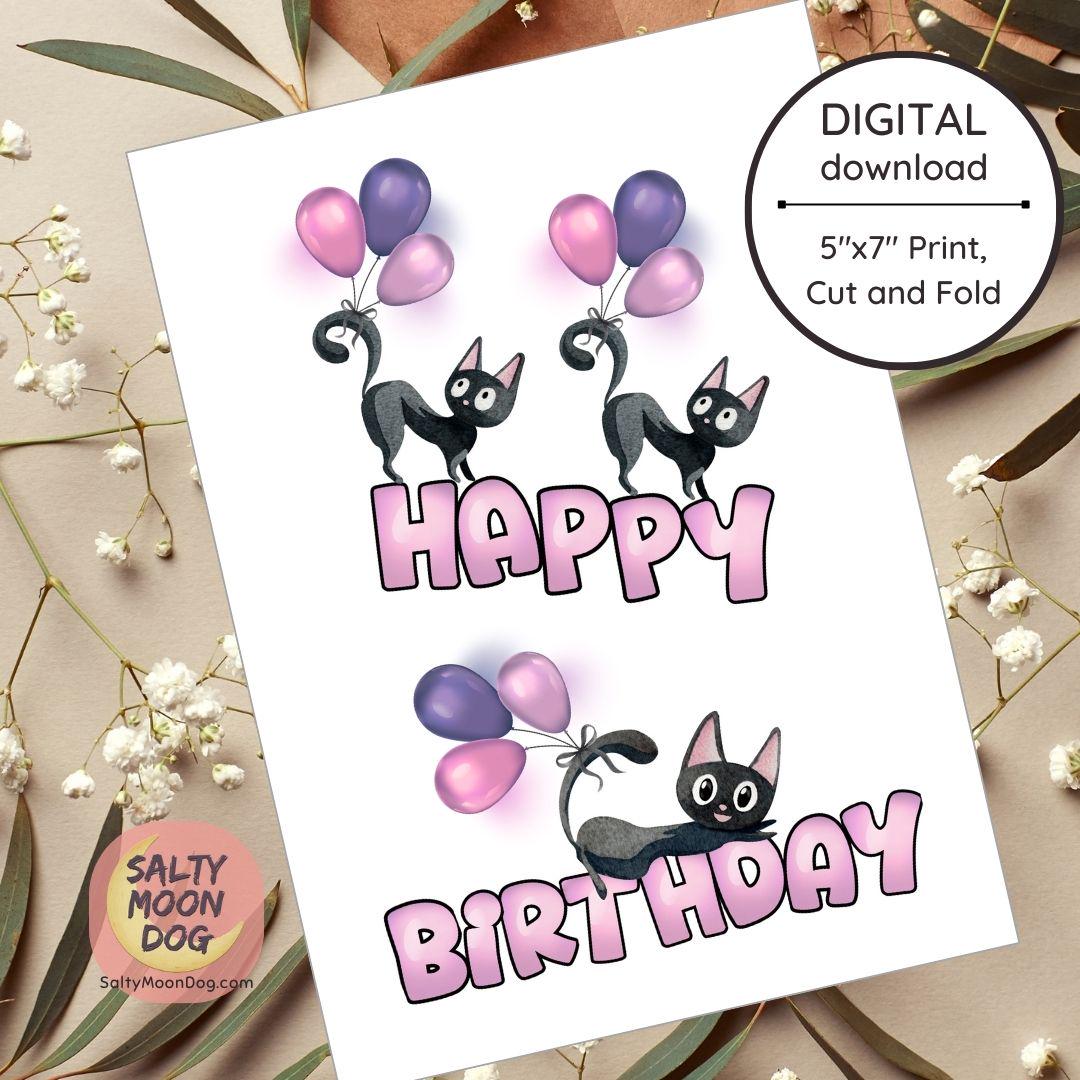 Printable Birthday Card -cat Lover Birthday Card - Cat Bringing ...