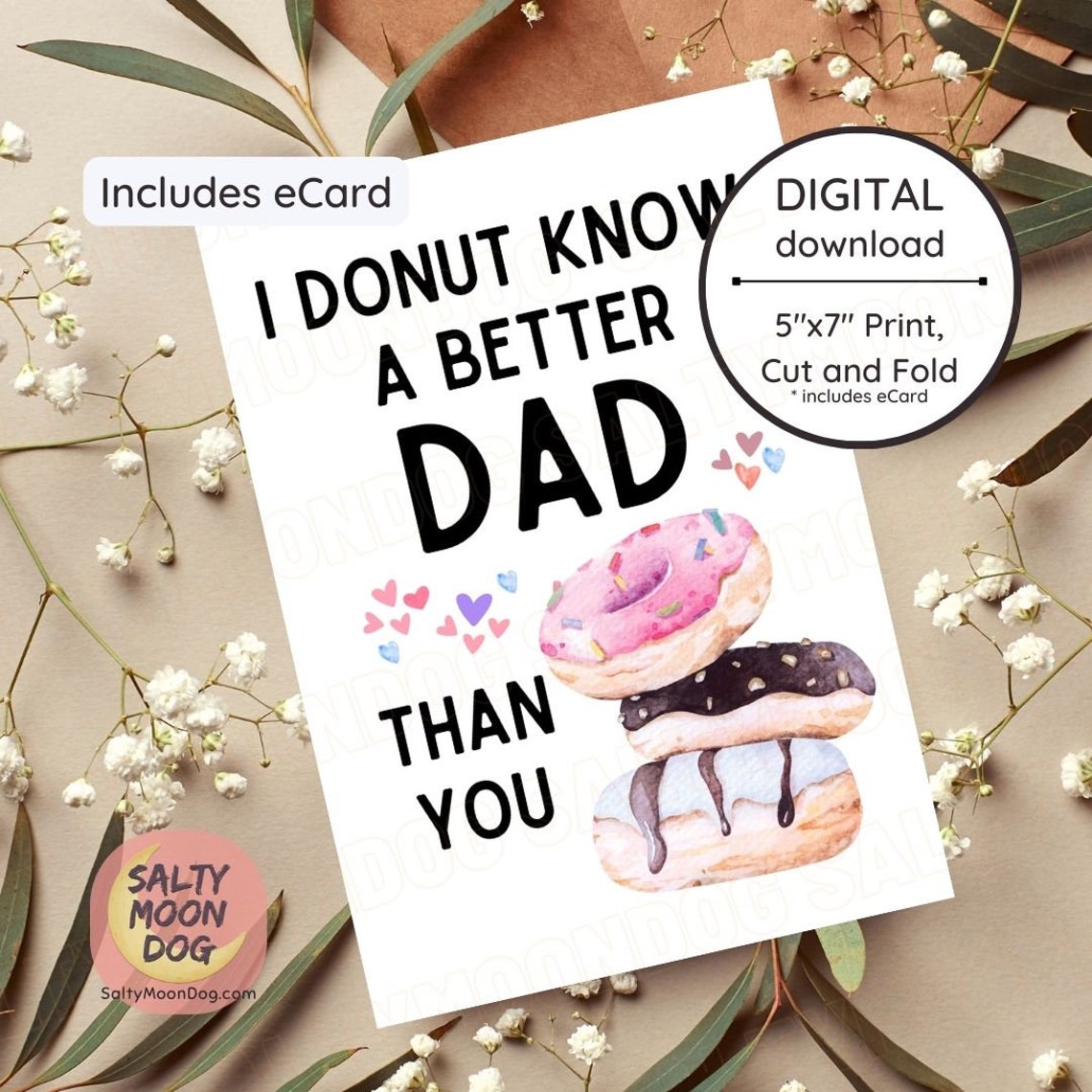 Card for Dad, Donut Father's Day Card, Cute Father's Day Card, Pun ...