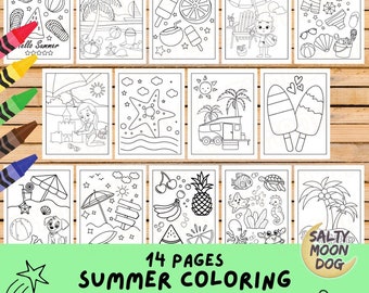 Summer Fun Coloring Page Set Instant Download Pool Party Activity ...