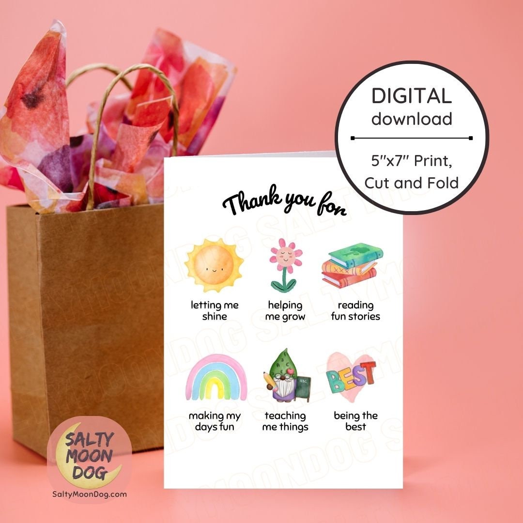 Personalized Teacher Thank You Card, Nursery School Thank You Card, End ...