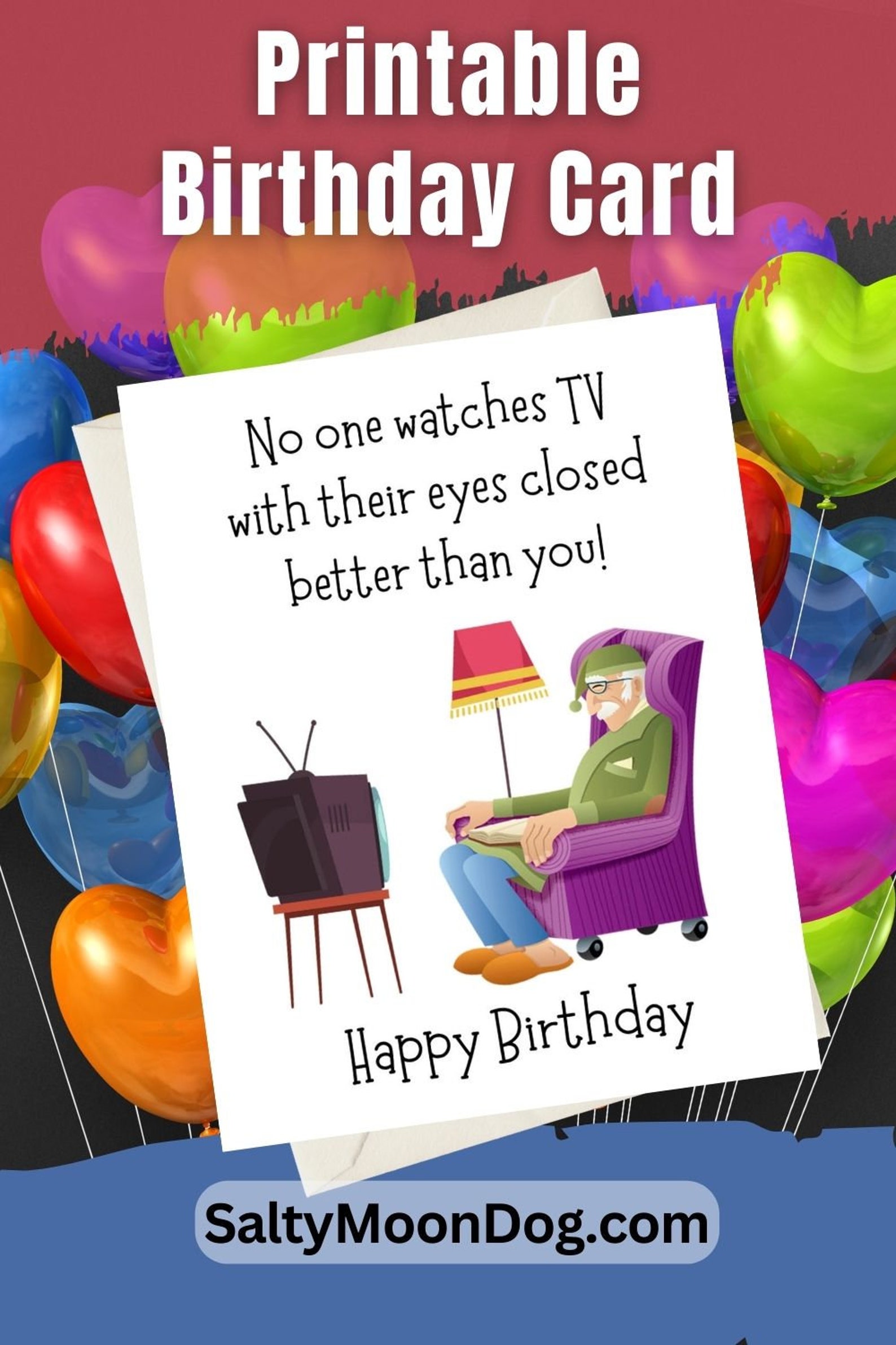 Funny Birthday Card | Blank Inside | Watches TV With Eyes Closed ...