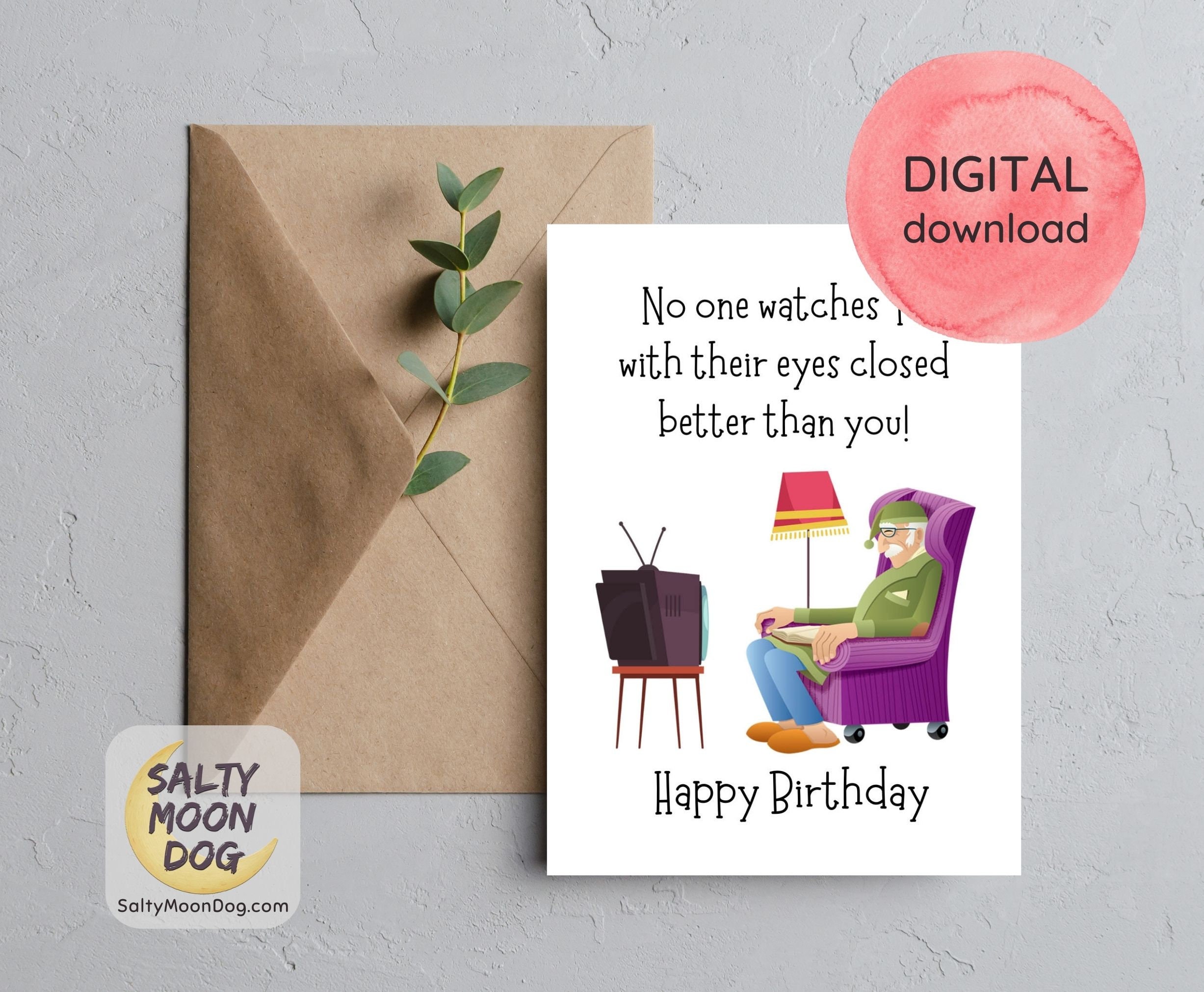 Funny Birthday Card Blank Inside Watches TV With Eyes Closed Perfect ...