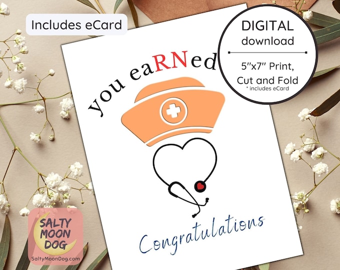 Nurse Graduation Card Printable Custom Graduation Card Congrats Nursing ...