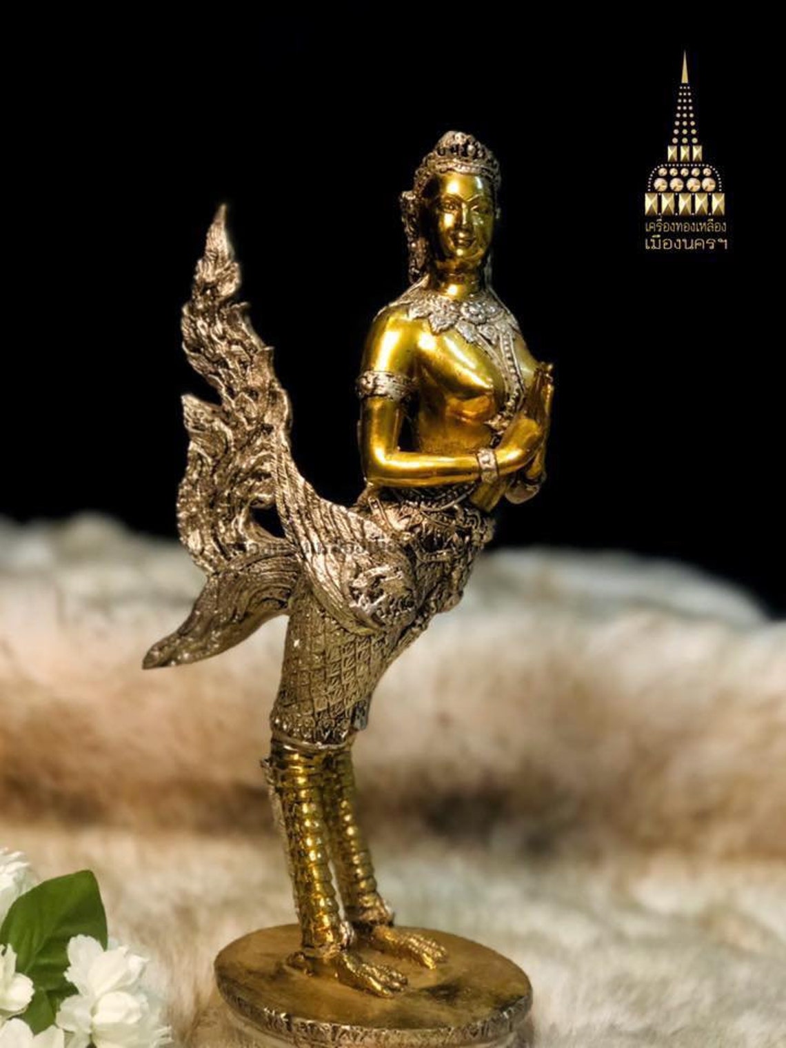 Hand Sculpted Kinnari Statue Pair, Silver Bronze Thai Ornament - Etsy