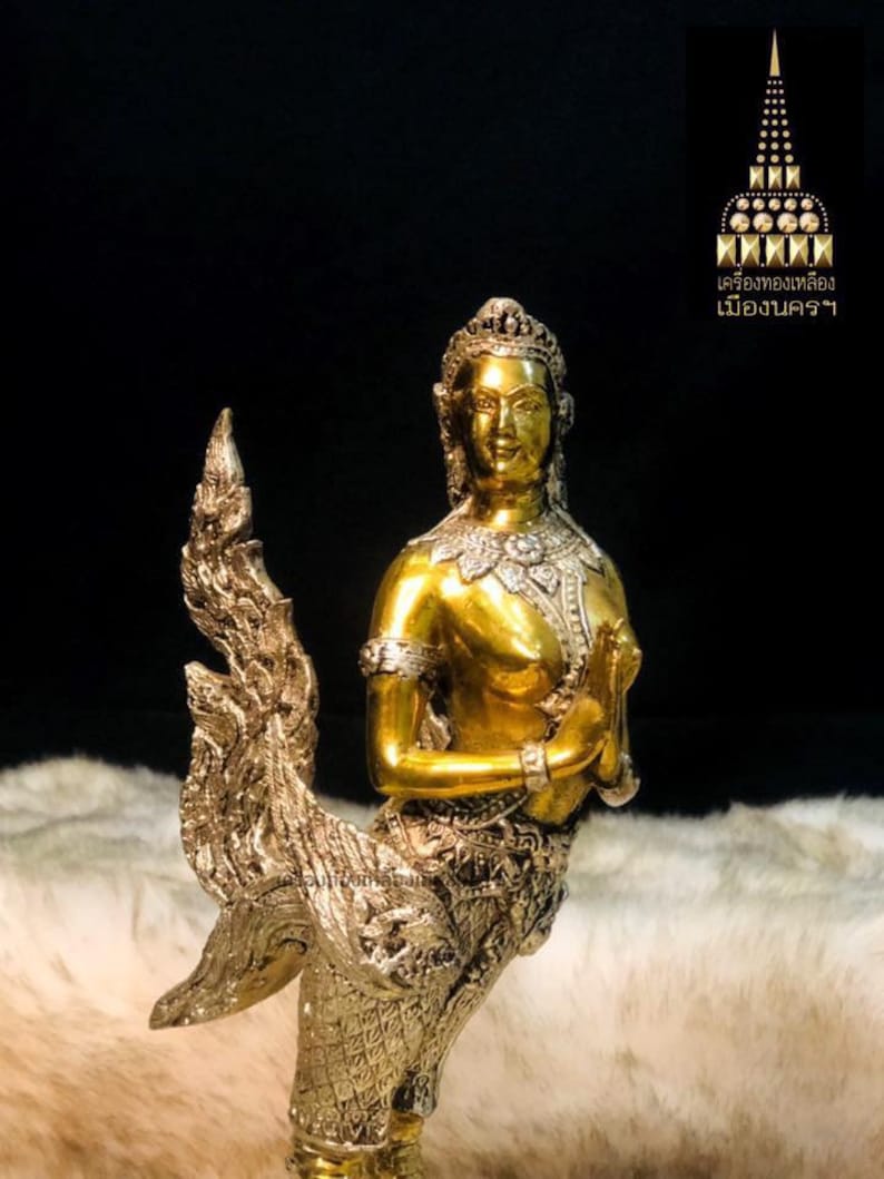 Hand Sculpted Kinnari Statue Pair, Silver Bronze Thai Ornament - Etsy