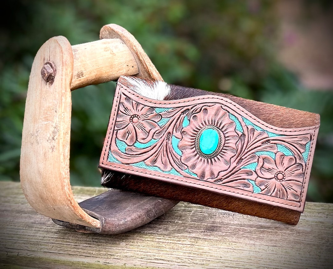 American Darling OHLAY Tooled Leather Cowhide Wallet Card - Etsy