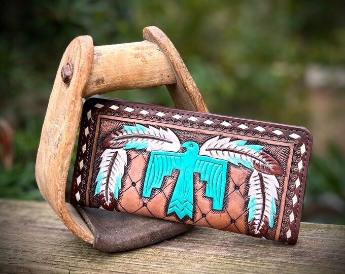 American Darling OHLAY Leather Thunderbird Wallet Card Holder Organizer ...