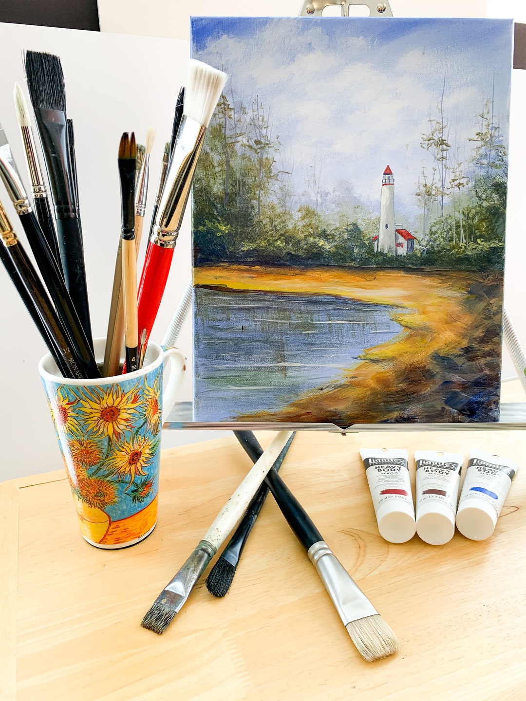 Sturgeon Point Lighthouse Teachers Original Acrylic Painting by Peggy ...