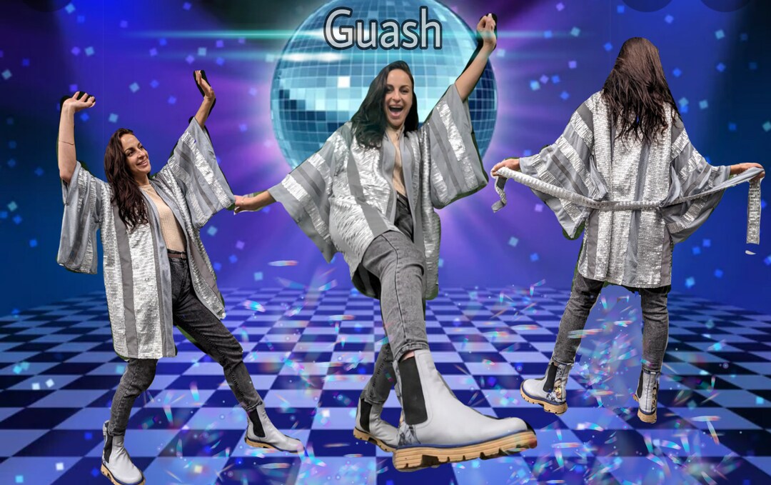 Unisex Holographic Reflective Jacket, Silver Sequin Rave Kimono ...