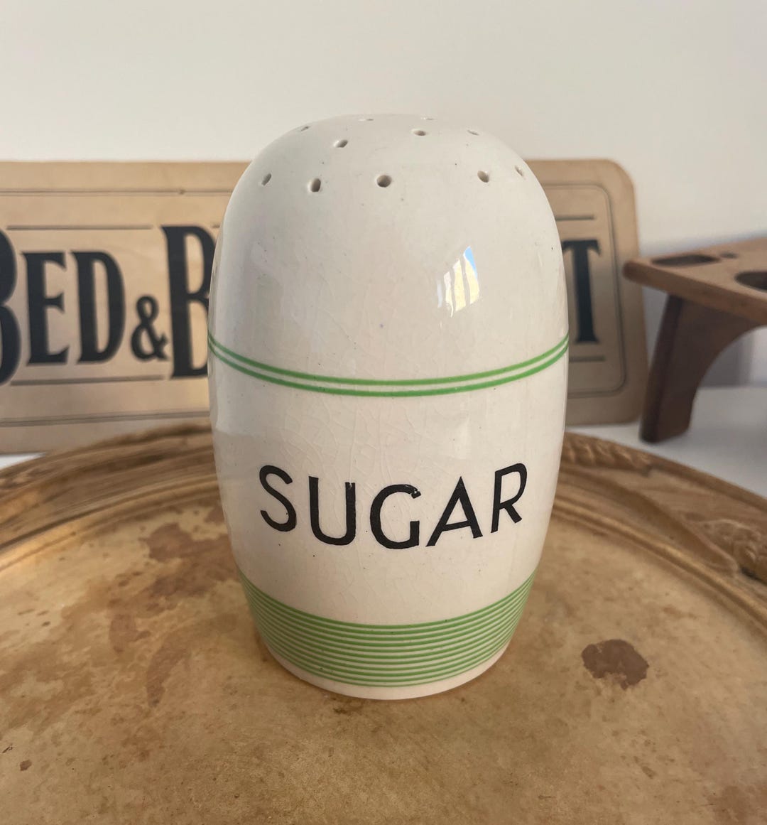 Vintage Original 1930s White and Green Striped SUGAR Sifter Kleen ...