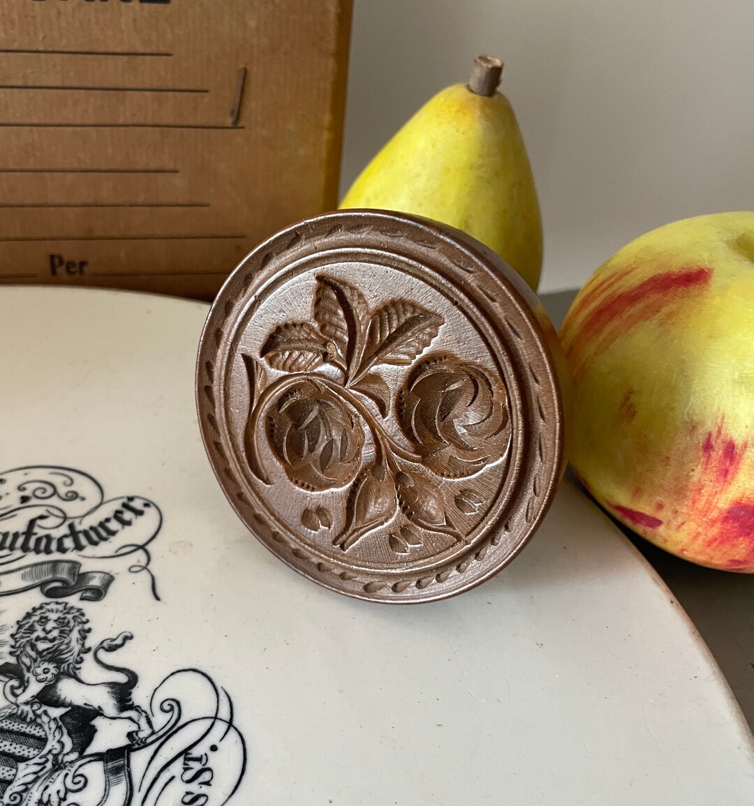 Antique Treen Dairy Butter Stamp Rose Flowers and Buds With Leaves ...