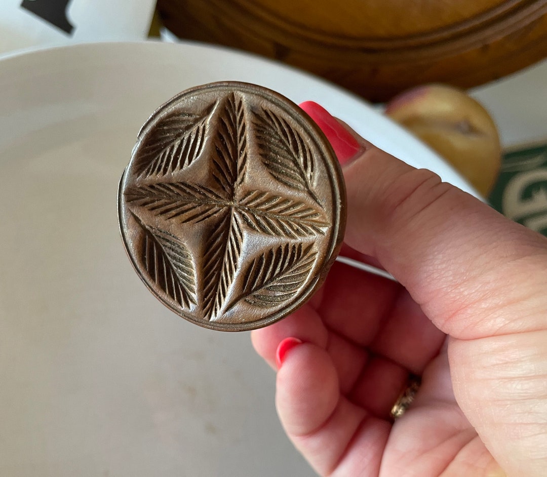 Antique Treen Dairy Butter Stamp Leaves or Feathers Shape Butter Mould ...