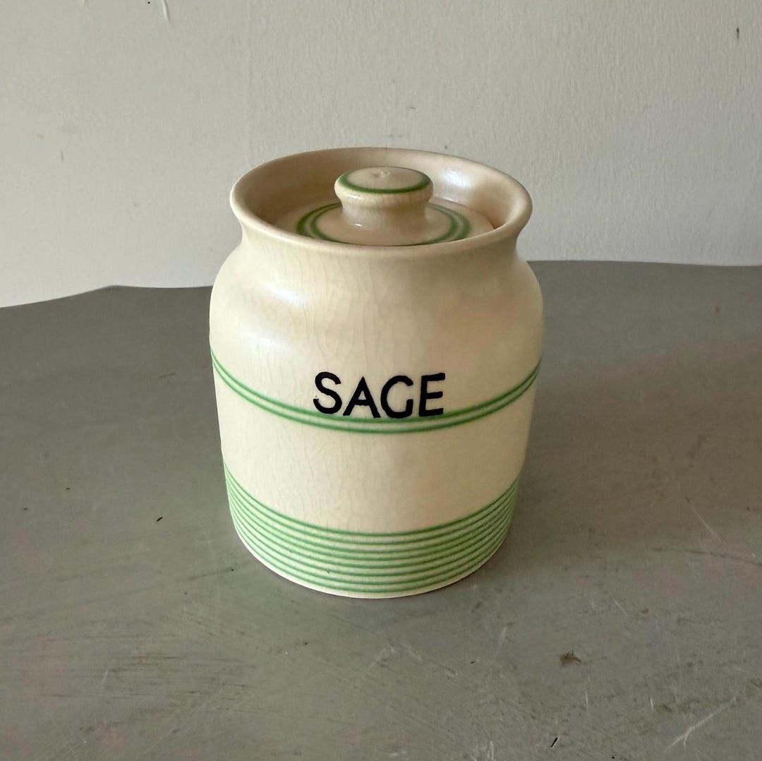 Vintage Original 1930s White and Green Striped SAGE Kleen Kitchen Ware ...