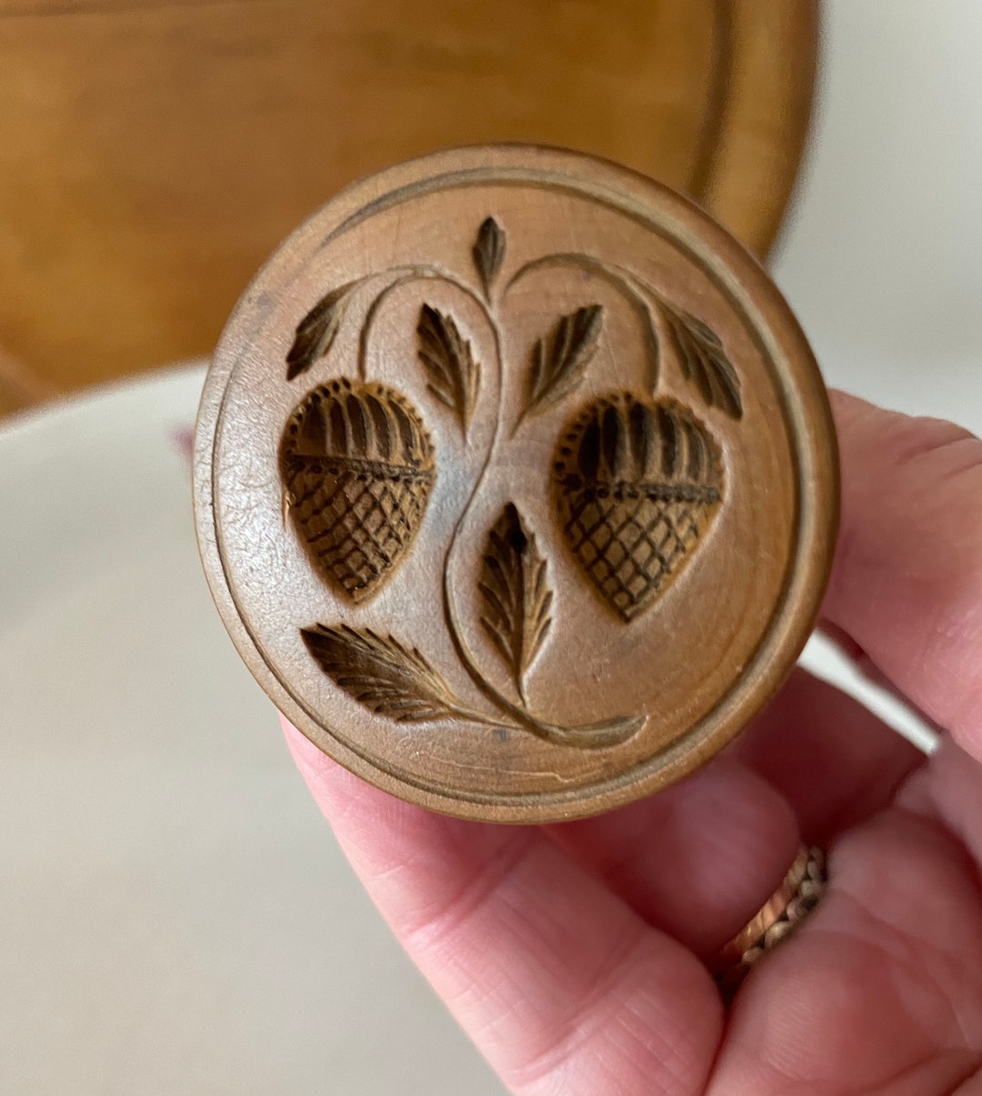 Early Antique Treen Dairy Butter Stamp Strawberries Shape Butter Mould ...